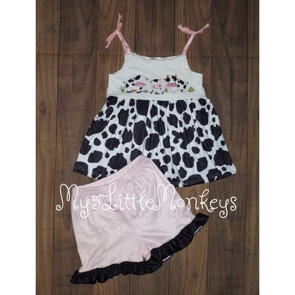 Matching Sets | Boutique Cow Print Tunic Dress Ruffle Shorts Girls Farm ...